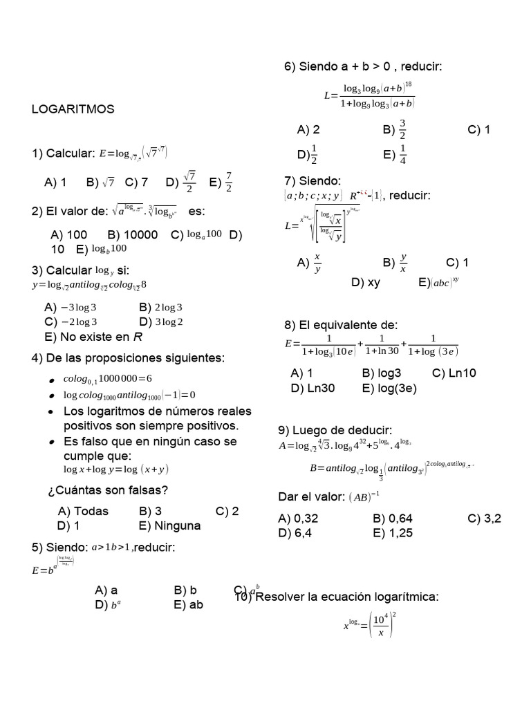 01 LOGARITMOS | PDF | Matemática Elemental | Análisis matemático