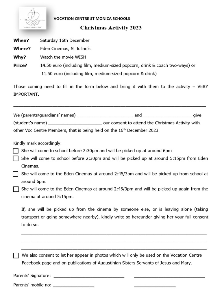 Christmas Activity - Consent Form - Parents 2 | PDF