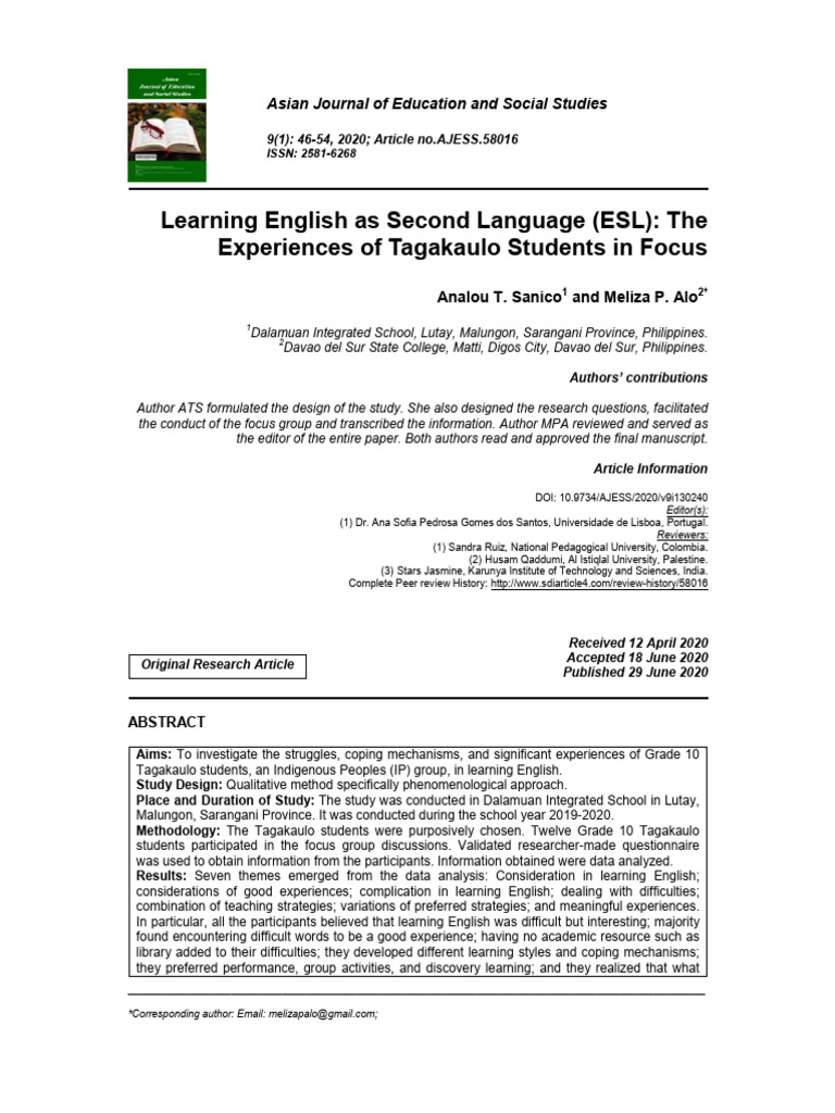 Learning English As Second Language ESL | PDF | Learning | Second Language