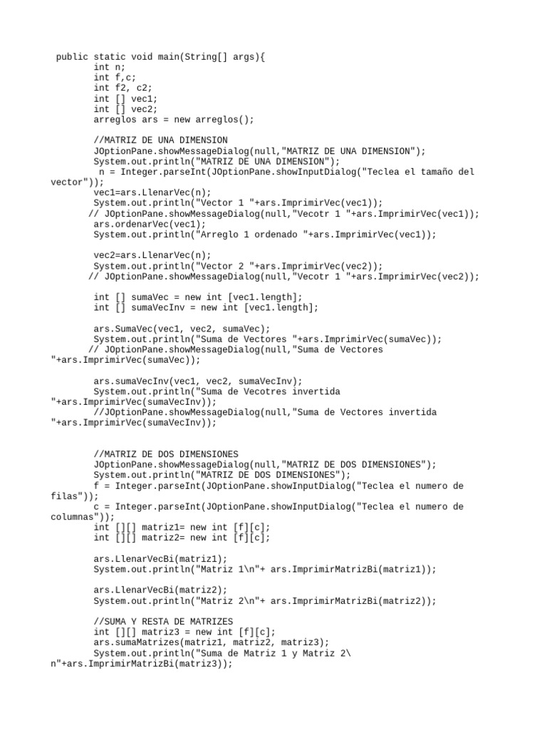 Operaciones con Vectores y Matrices en Java | PDF | Recuperación de información | Teoría de la ...