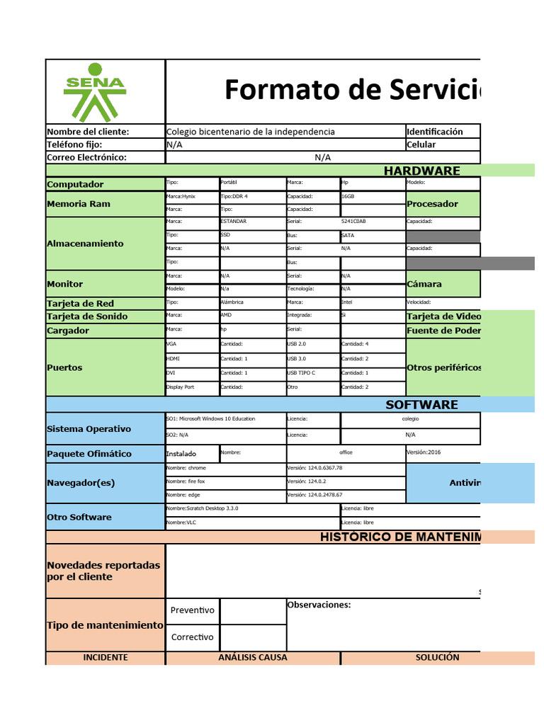 02 - 3 - Formato de Servicio Técnico | Descargar gratis PDF | USB | Software