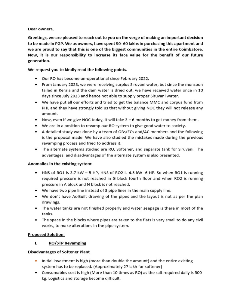 Proposal For Water & STP-for Circulation | PDF | Membrane | Water