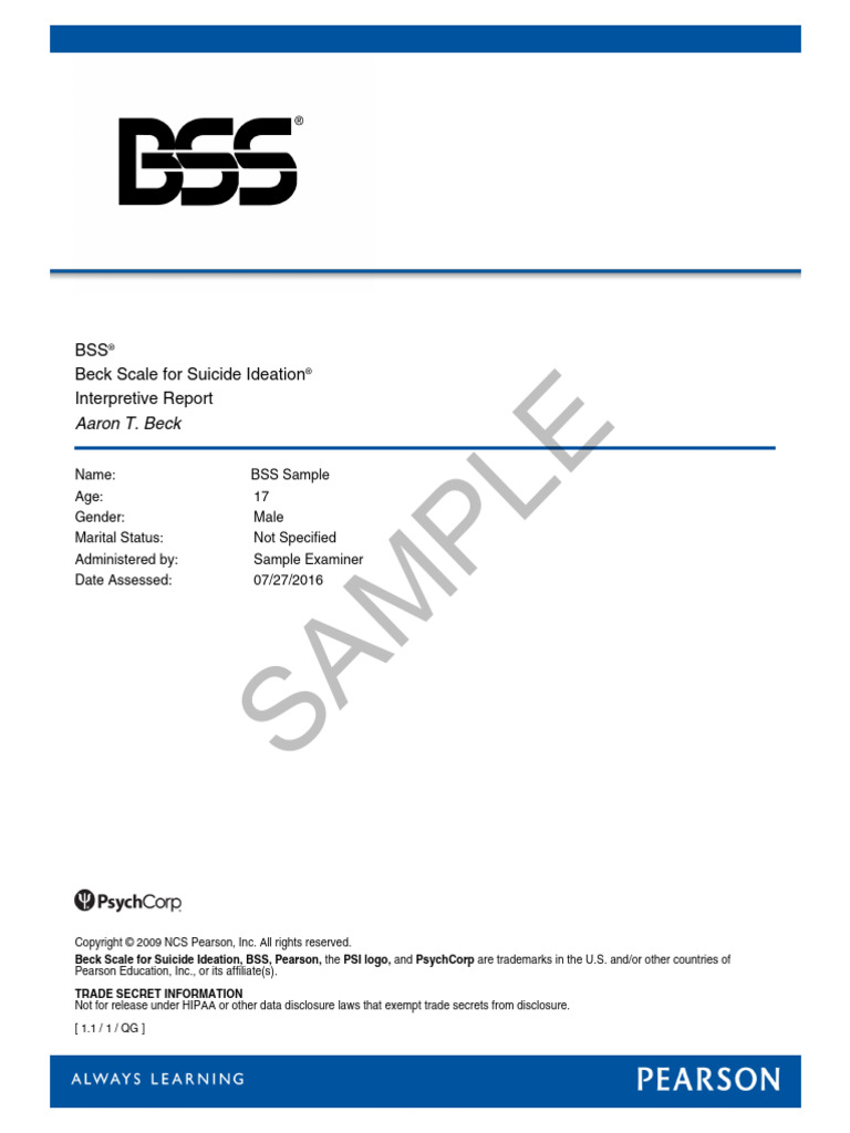 BSS Interpretive Sample Report | PDF | Suicide | Major Depressive Disorder