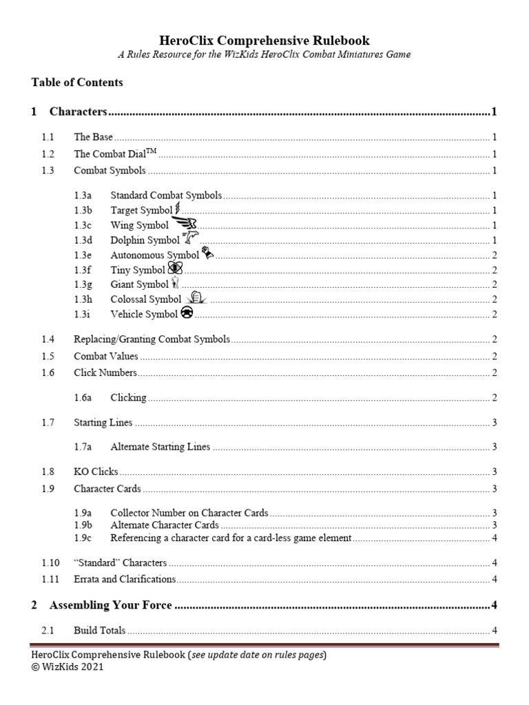 HeroClix Comprehensive Rulebook 2021 | PDF | Gaming