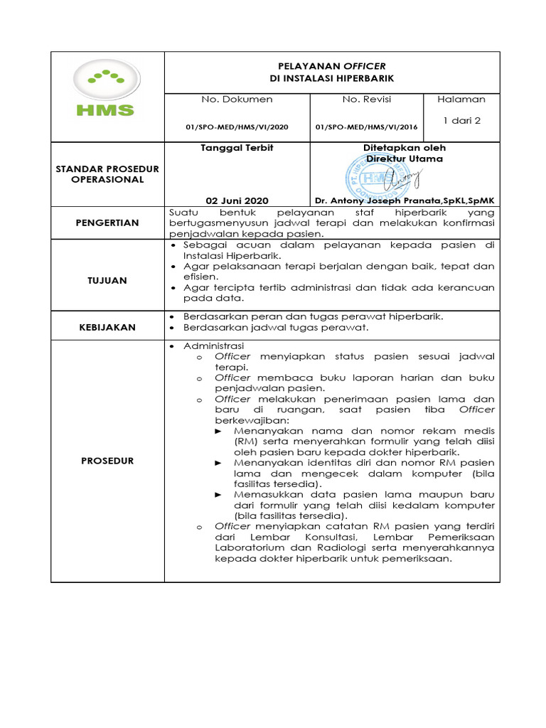 SOP 001 - SOP Pelayanan Officer - REVISI 001 | PDF