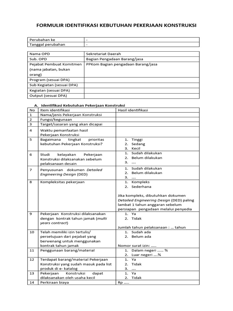 Form Identifikasi Kebutuhan Pekerjaan Konstruksi | PDF | Komputer