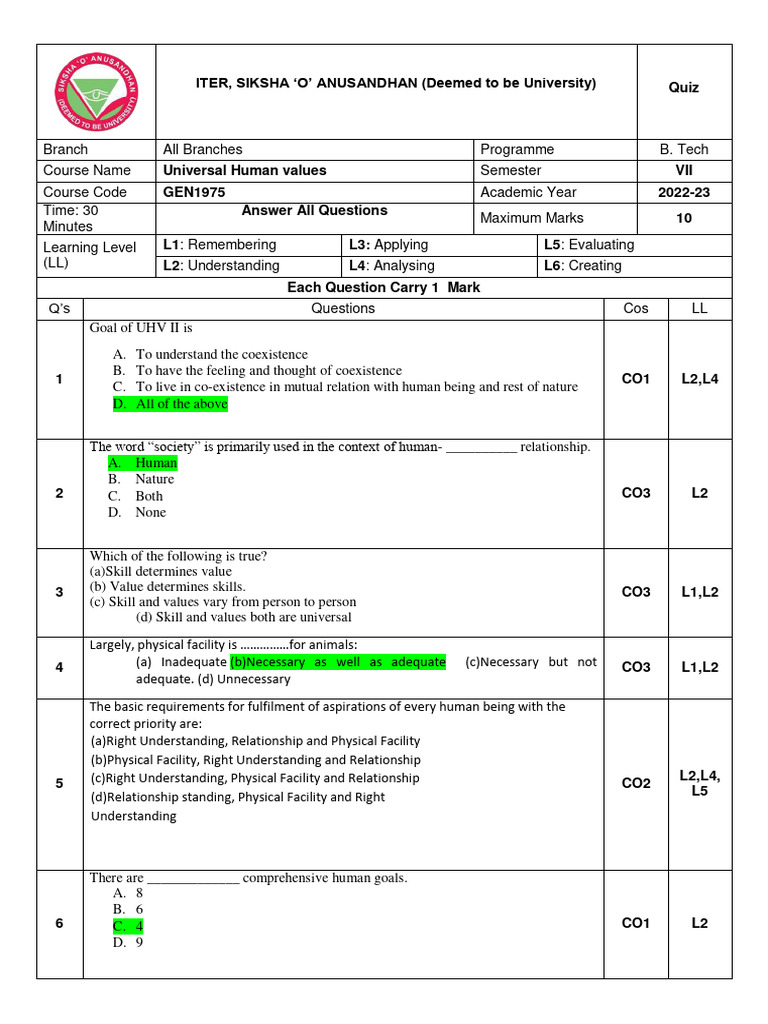 Uhv Quiz 234 Quiz | PDF | Behavior | Pleasure