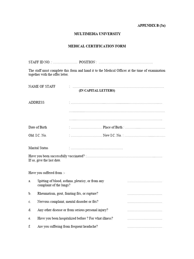 Medical Checkup Form BI | PDF | Clinical Medicine | Medical Specialties