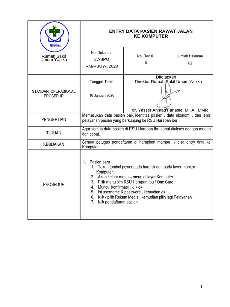 Sop Input Data Pasien Rajal Ke Komputer | PDF | Pengelolaan Keuangan & Uang