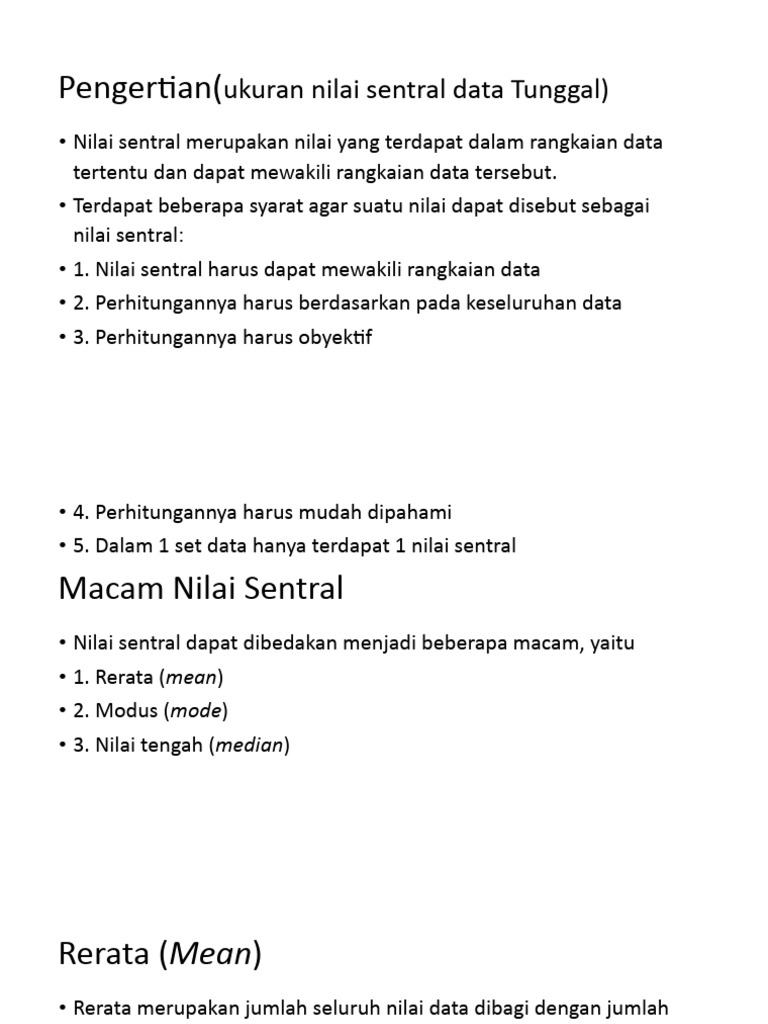 Ukuran Nilai Sentral Data Tunggal (1) Edit | PDF