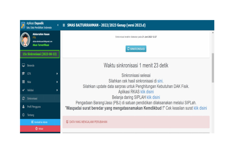 Contoh Hasil Sinkronisasi 21-06-2023 | PDF