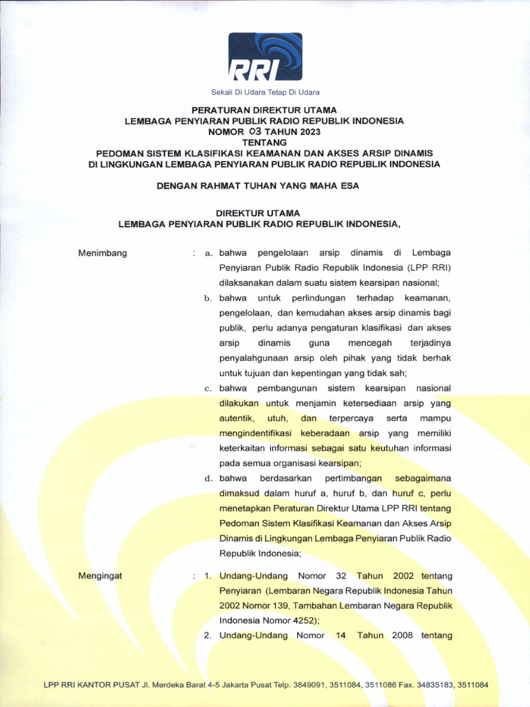 Perdirut RRI Nomor 3 Tahun 2023 | PDF