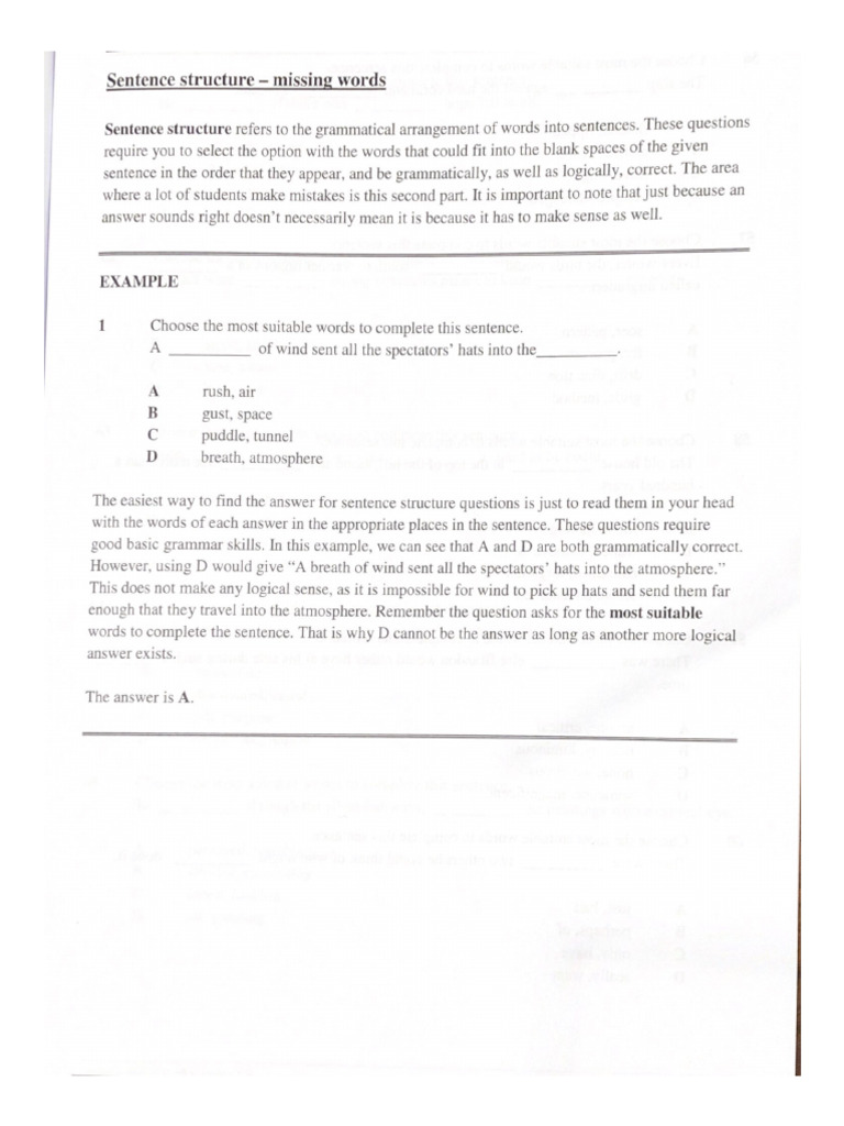 Verbal Reasoning Misssing Words | PDF