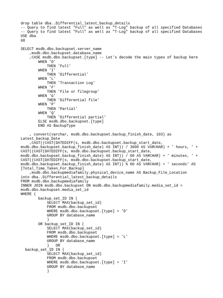 Differential backup reports | PDF | Databases | Software