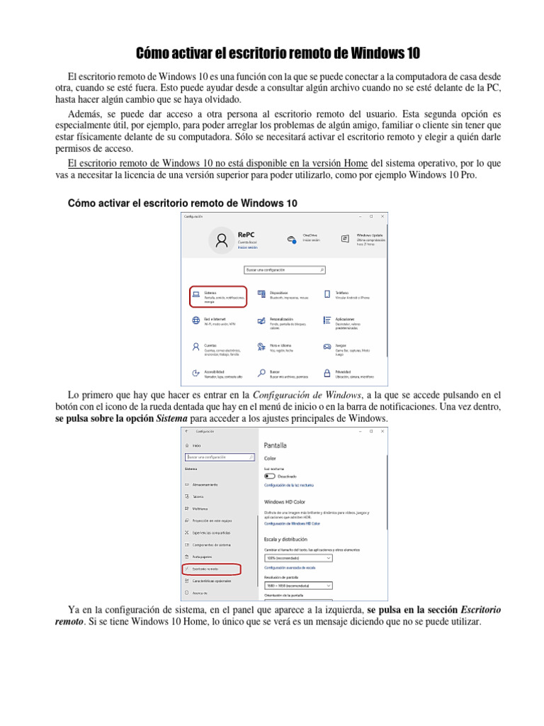 Escritorio Remoto de Windows | PDF | Windows 10 | Microsoft Windows