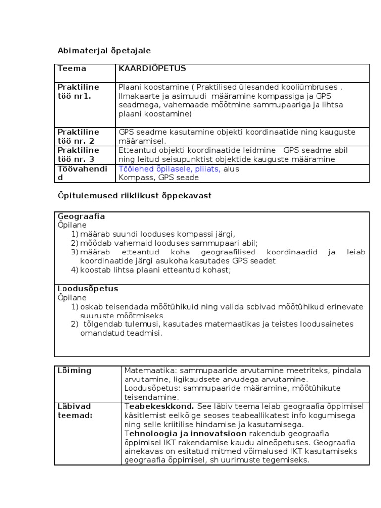 Kaardiõpetuse Õuesõppepäeva Juhend Õpetajale | PDF