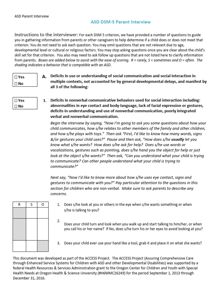 Asd Parent Interview 2016 OHSU | PDF | Autism Spectrum | Nonverbal ...