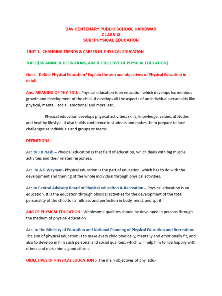 Unit-1 Changing Trends & Careers in Phy Edu | PDF | Science & Mathematics