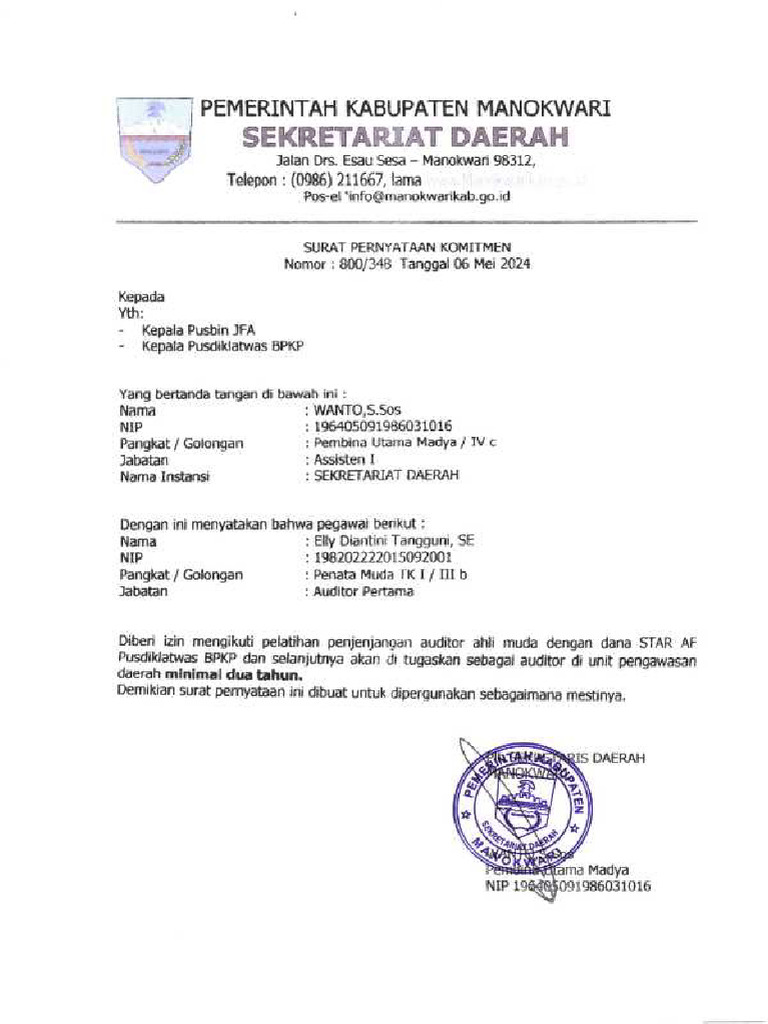 Surat Pernyataan Komitmen Setda | PDF