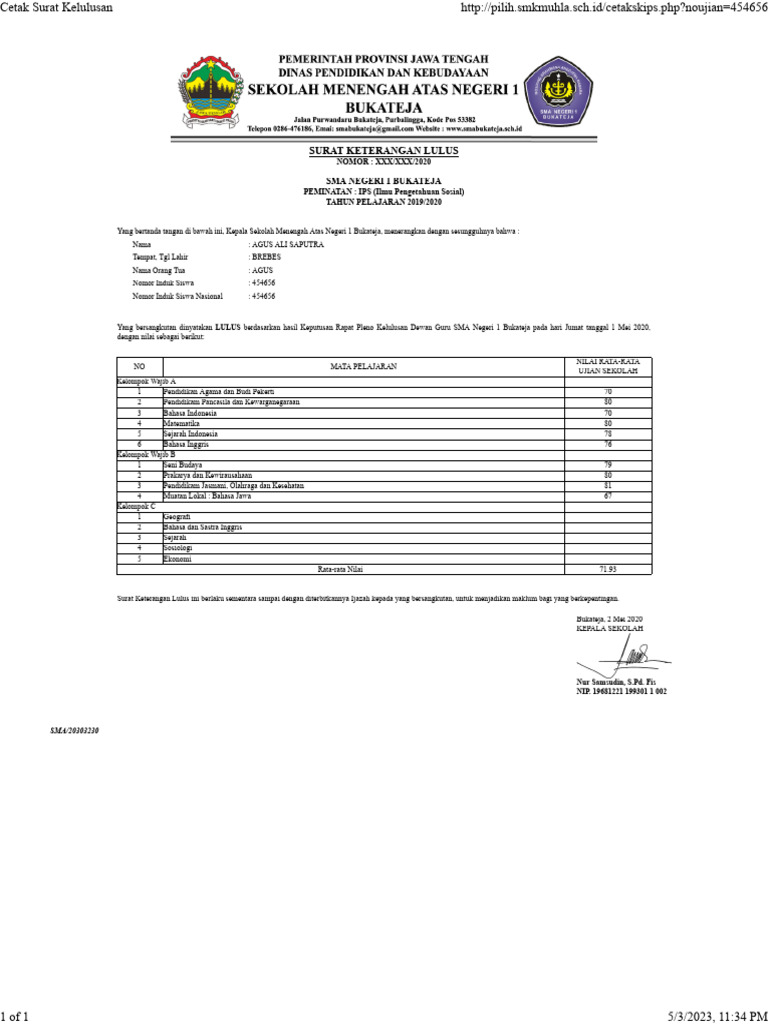 Cetak Surat Kelulusan | PDF