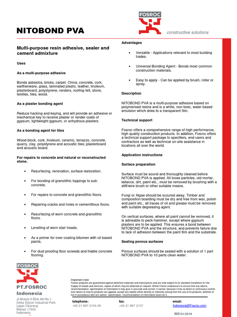 NITOBOND PVA-setara Sika Bond-1 | PDF | Concrete | Plaster