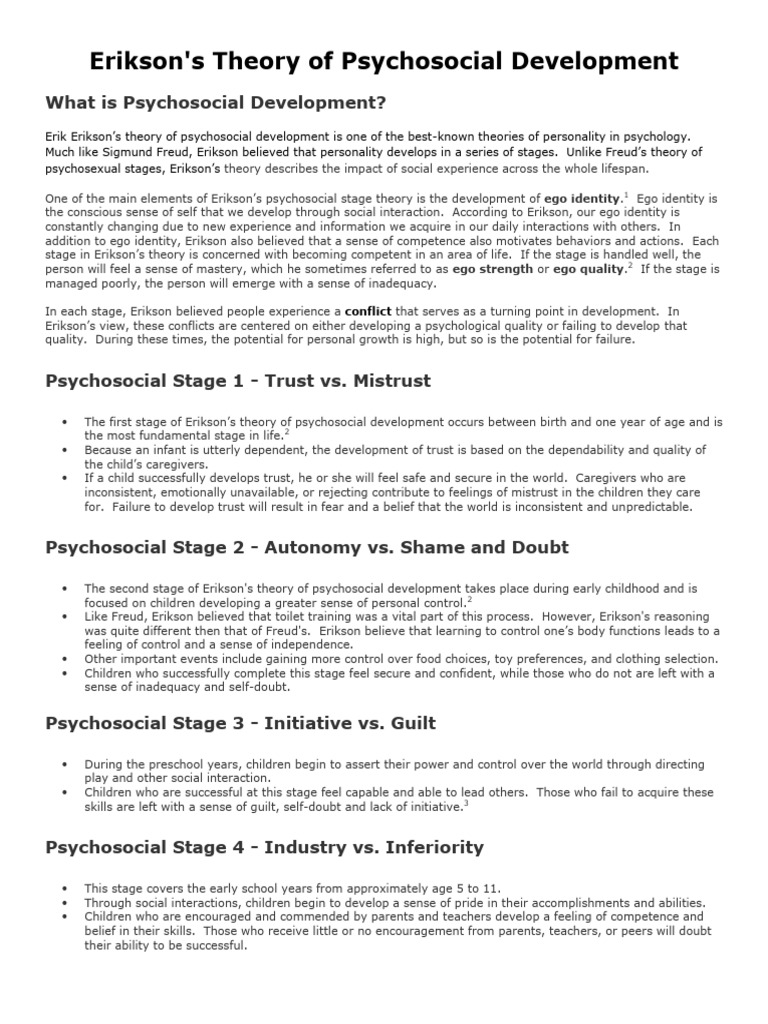 Reading Material L-2.1 Erikson's Theory of Psychosocial Development_removed | PDF | Psychology ...