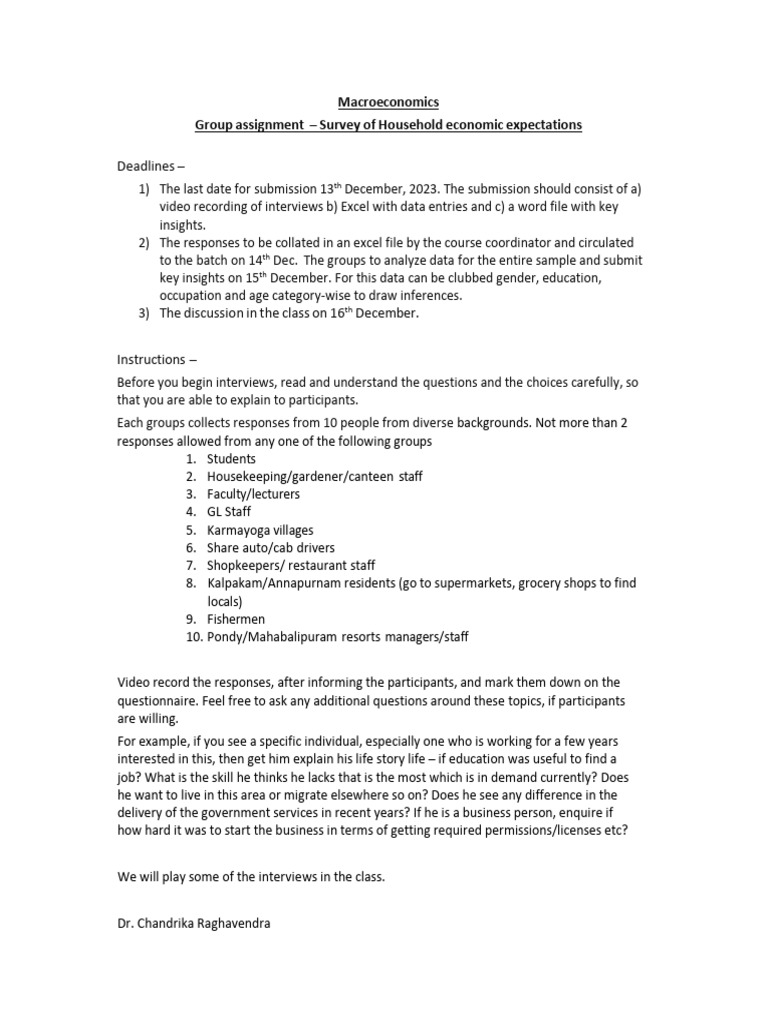 Household Economic Expectations Survey Assignment | PDF