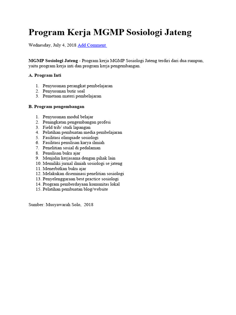 Program Kerja MGMP Sosiologi Jateng | PDF | Karier & Perkembangan | Sains & Matematika