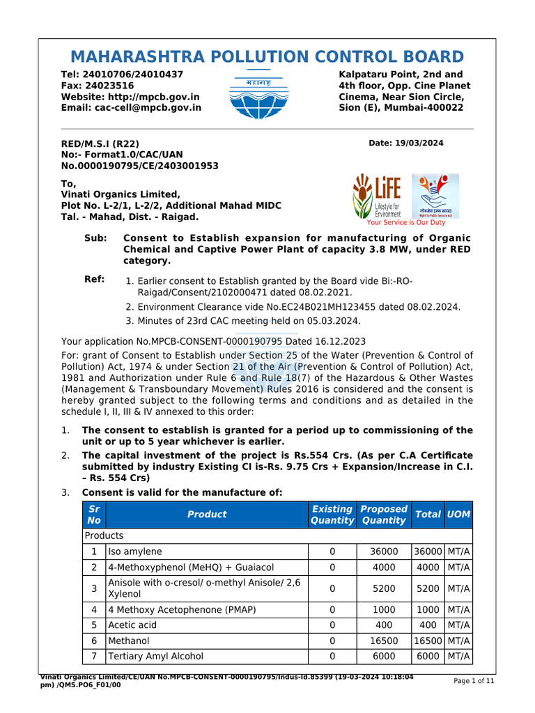 Maharashtra Pollution Control Board: SR No Product Existing Quantity ...