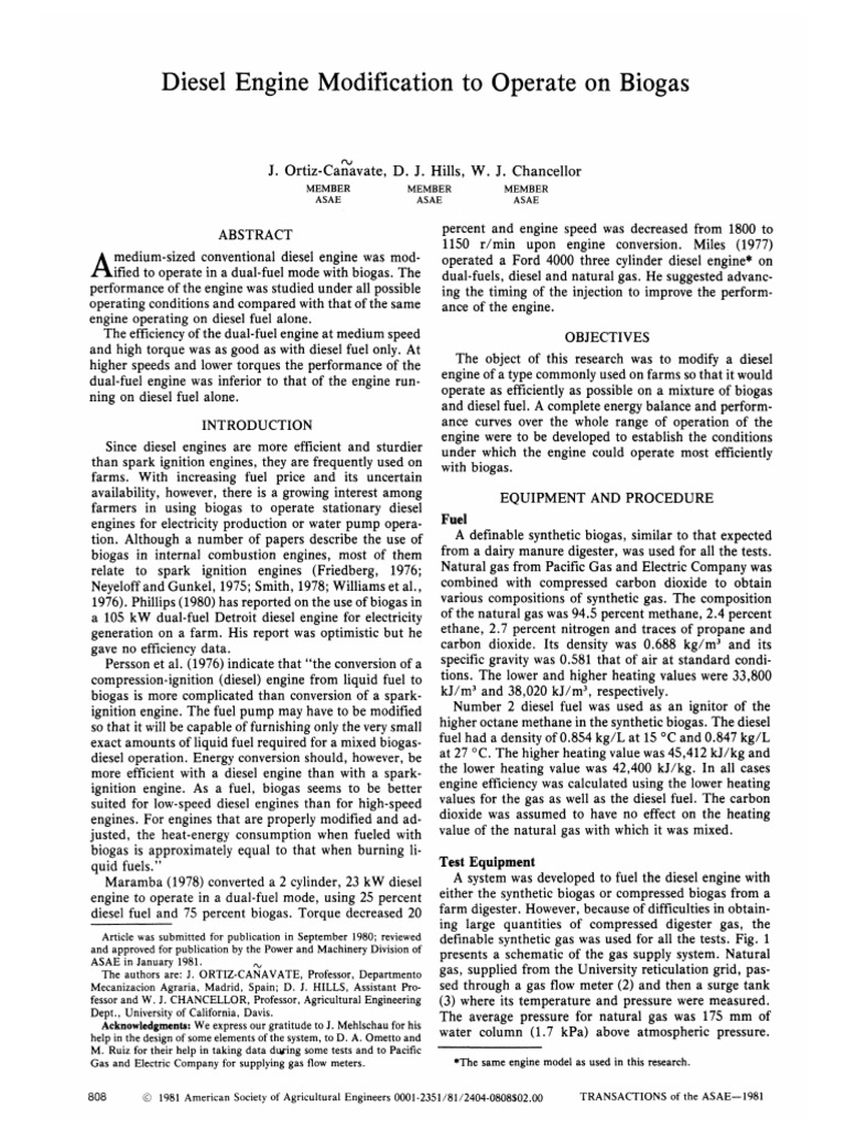 Diesel vs biogas | PDF | Diesel Engine | Engines