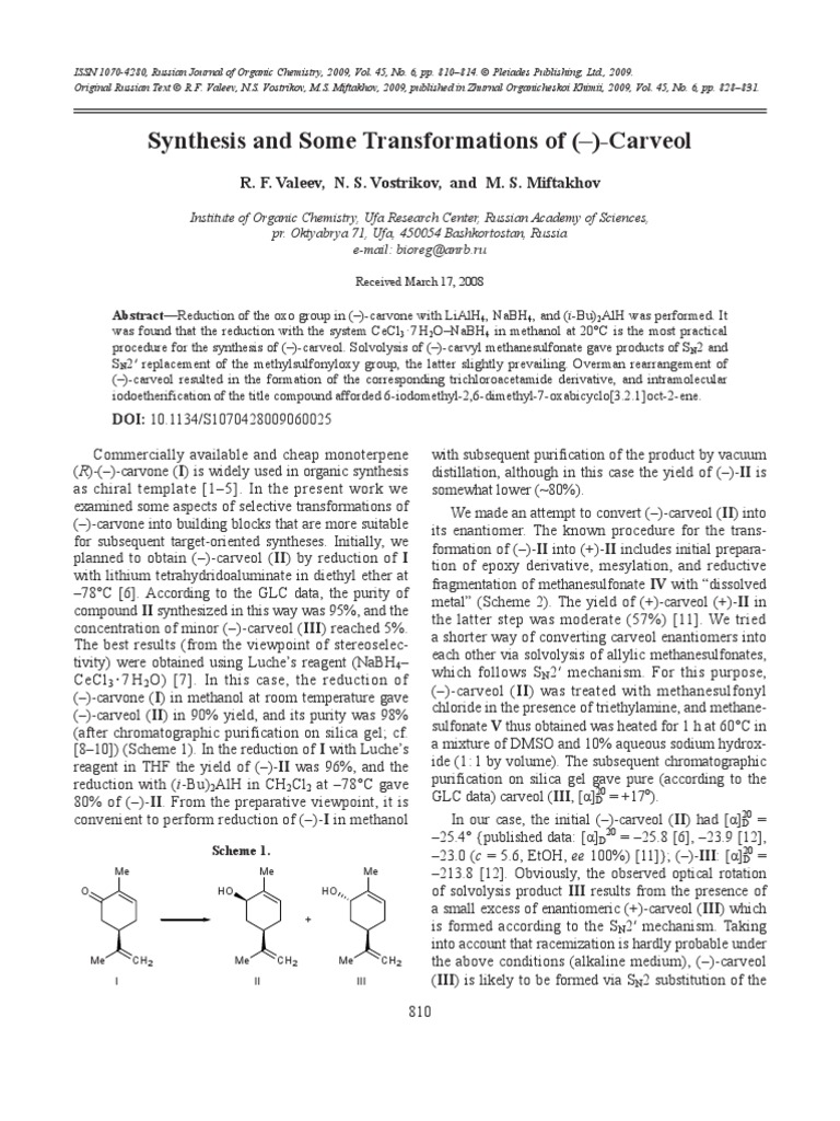 Synthesis and Some Transformations of (-) - Carveol | PDF | Thin Layer ...