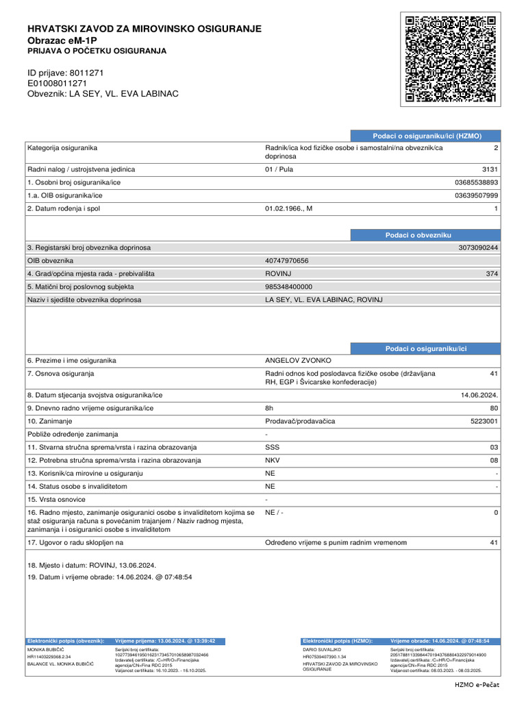 Potvrda m1p 8011271 | PDF