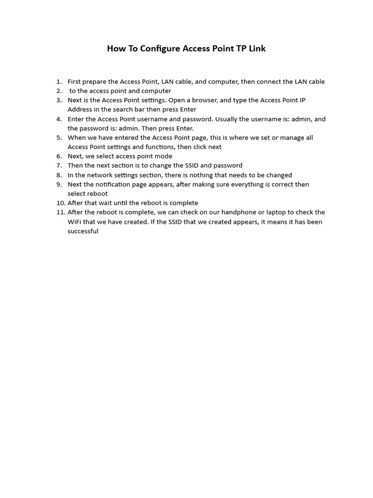 How To Configure Access Point TP Link | PDF | Finance & Money ...