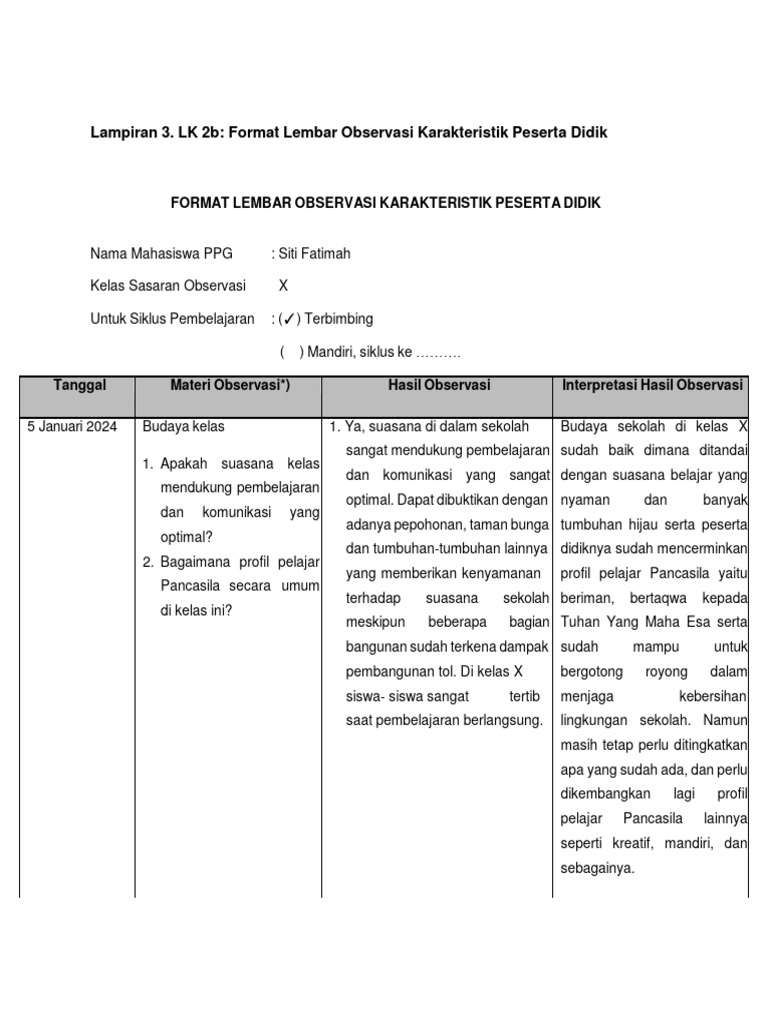 LK 2b Format Lembar Observasi Karakteristik Peserta Didikk-1 | PDF