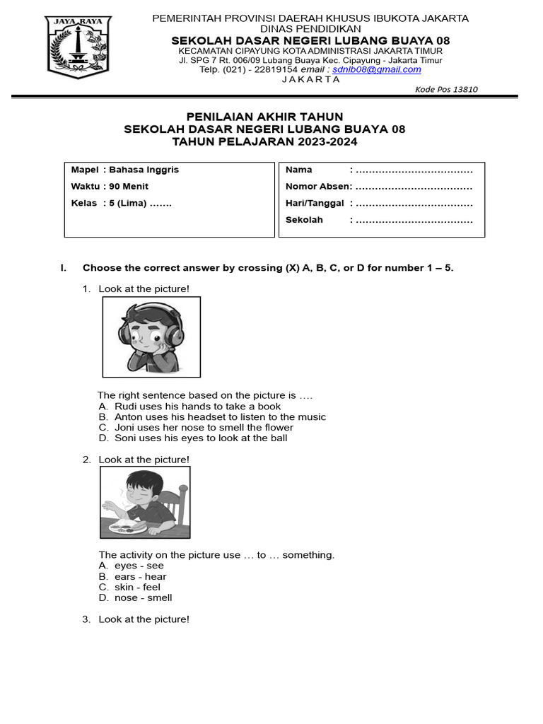 Penilaian Sumatif Sekolah Kelas 5 Smt 2 Pdf Senses Zoology