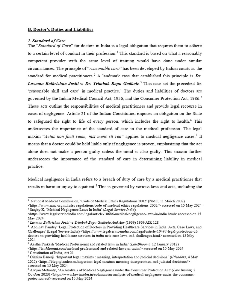 Medical Negligence Laws in India | PDF | Negligence | Standard Of Care