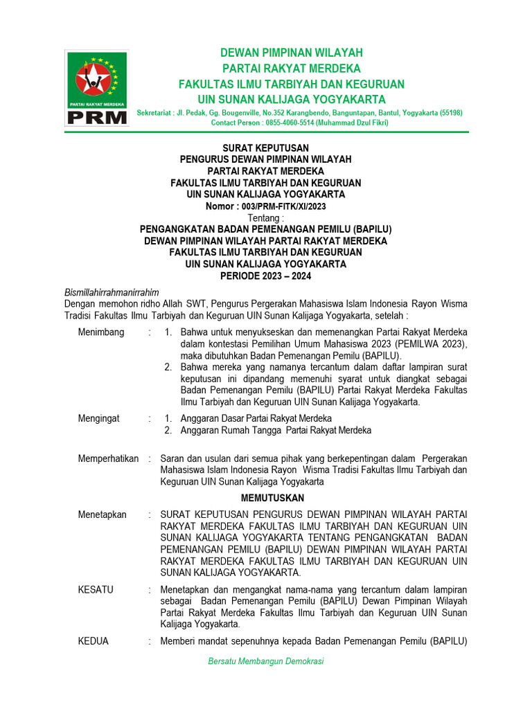 003 - Surat Keputusan Bapilu | PDF