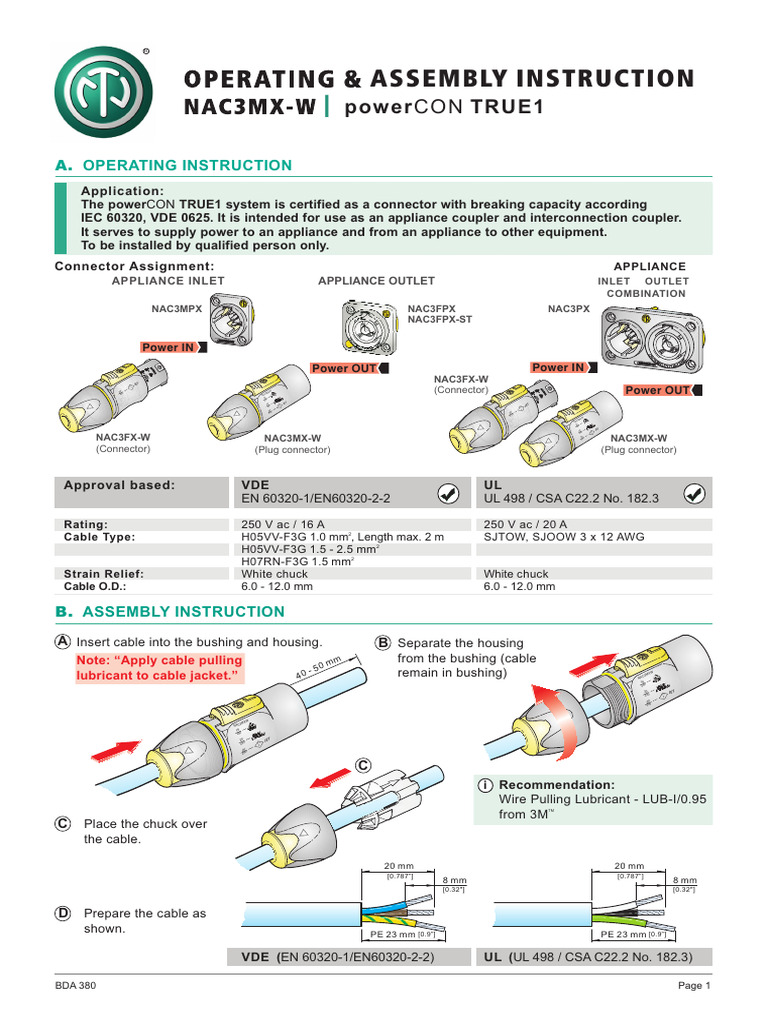 Bda 380 - Powercon True 1 - Nac3mx-W | PDF | Equipment | Electrical Wiring