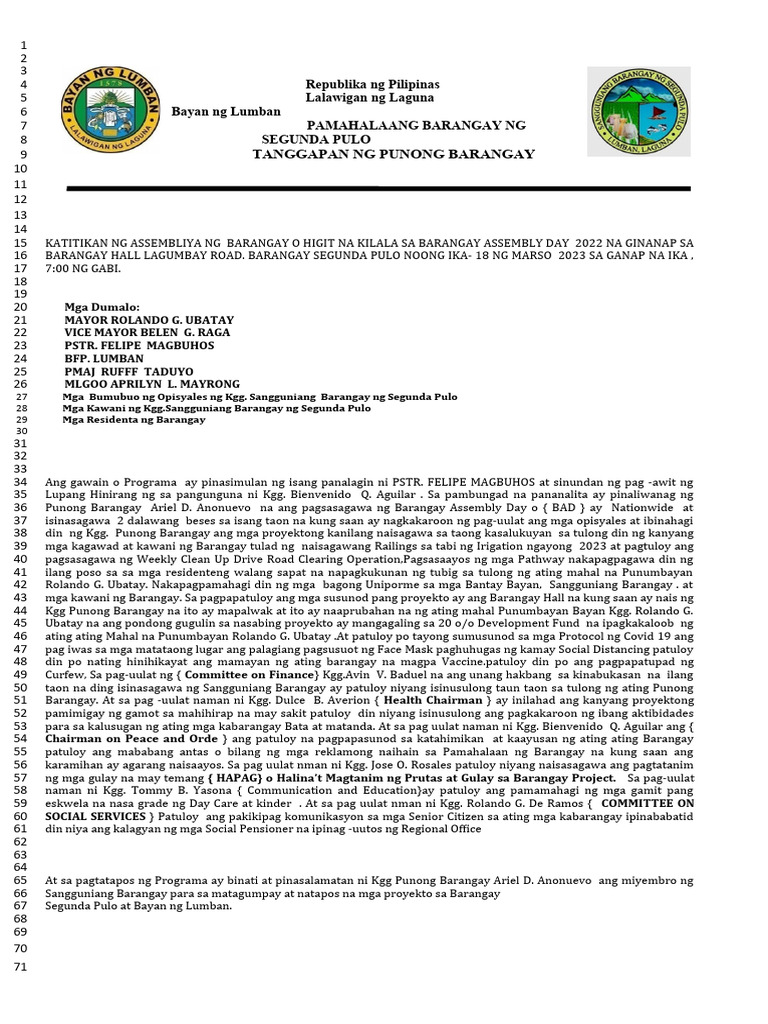 Barangay Assembly Day | PDF