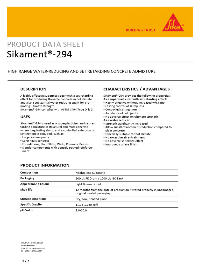 Sikament - 294 | PDF | Concrete | Civil Engineering