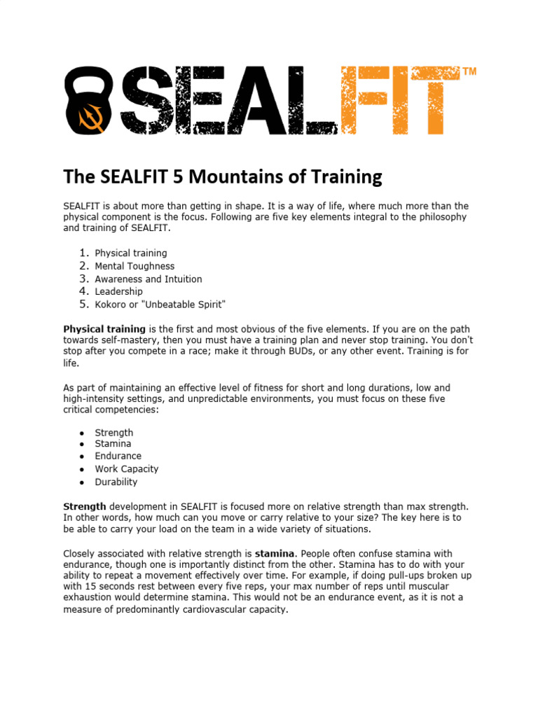 SEALFIT 5 Mountains of Training | PDF | Physical Fitness | Strength ...