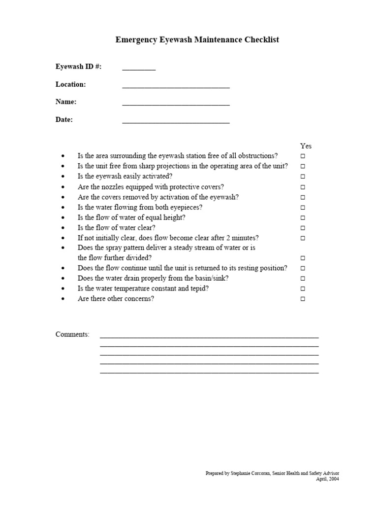 Checklist Eyewash | PDF | Occupational Safety And Health | Shower