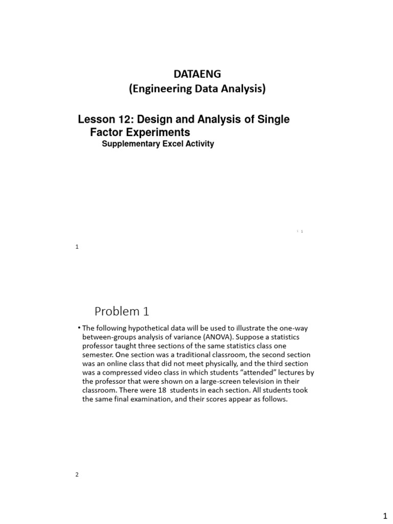 DATAENG Lesson 12a ANOVA With EXCEL Handout | PDF | Analysis Of Variance | Quantitative Research