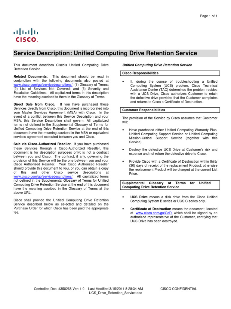 UCS Drive Retention Service | PDF | Business