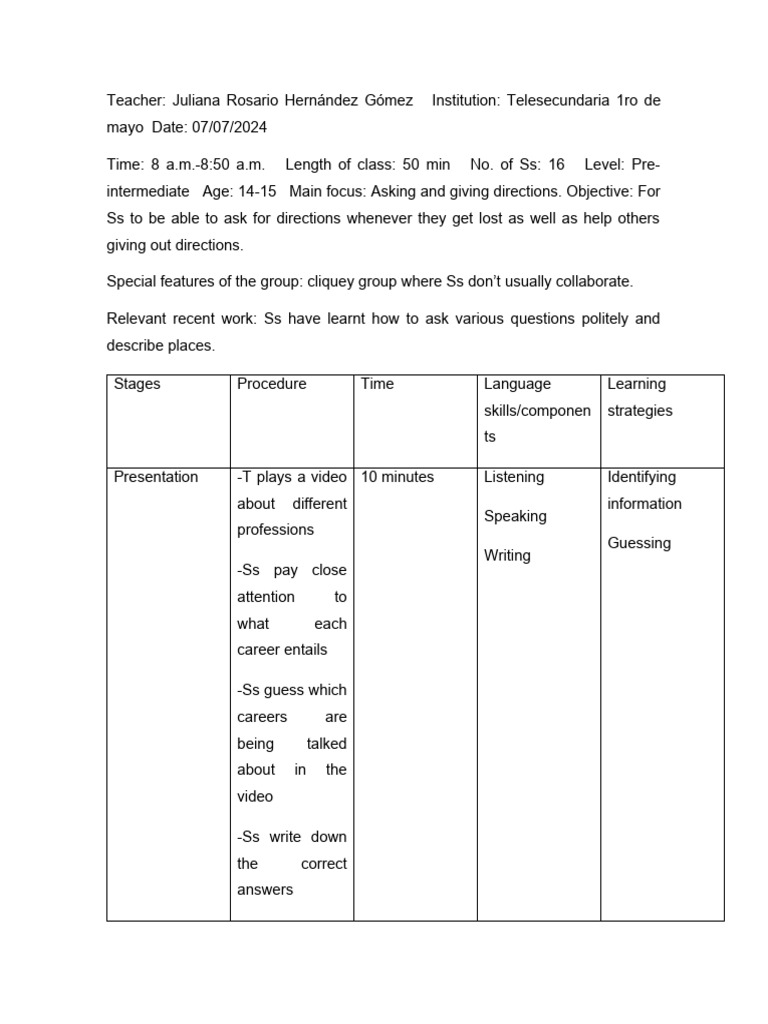 Class Plan Assignment 4th Edition | PDF | Verb | Grammar