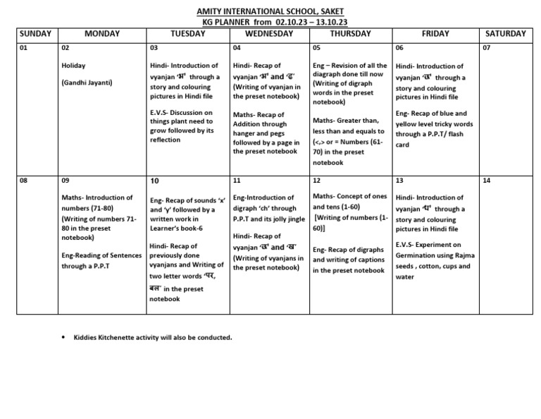 KG Planner 3rd October - 13th October 2023 | PDF