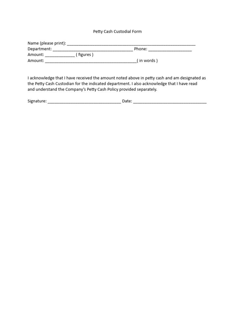 Petty Cash Custodial Form Template | PDF | Career & Growth