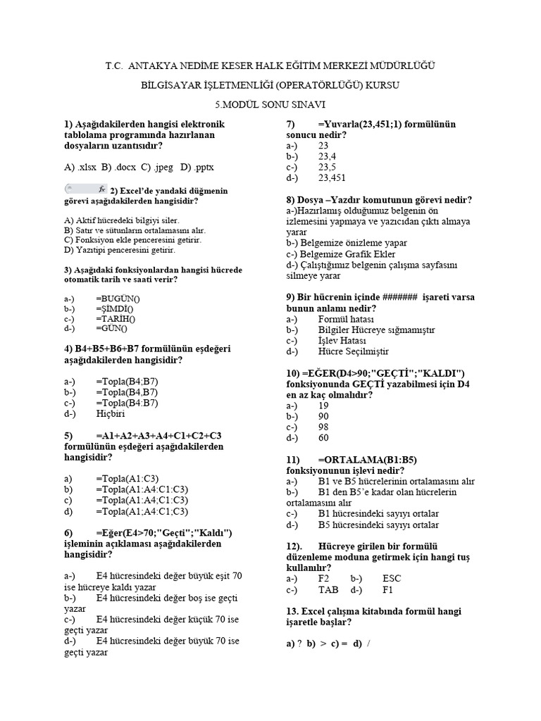 Modül Sonu Sınavı | PDF
