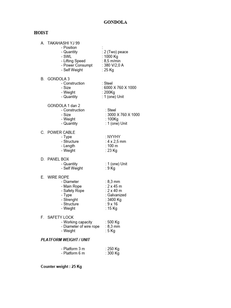 Gondola Counterweight Calculation Guide | PDF | History