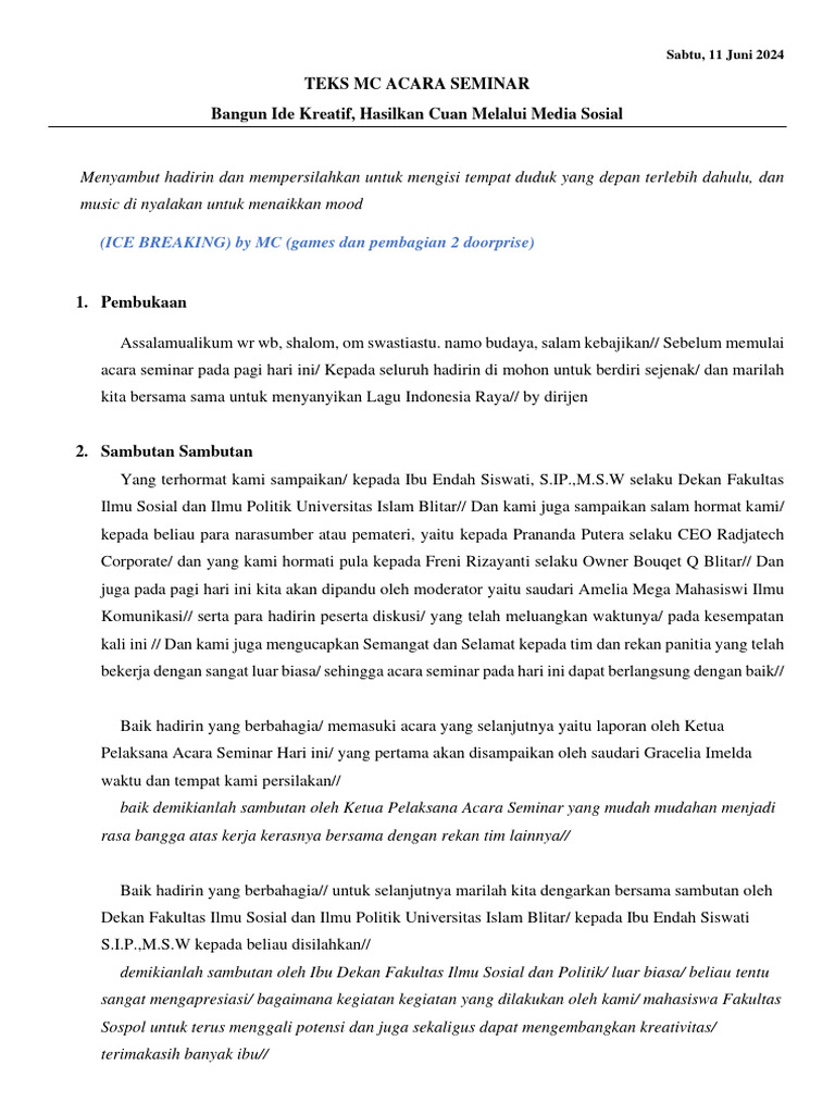 Teks MC Seminar | PDF
